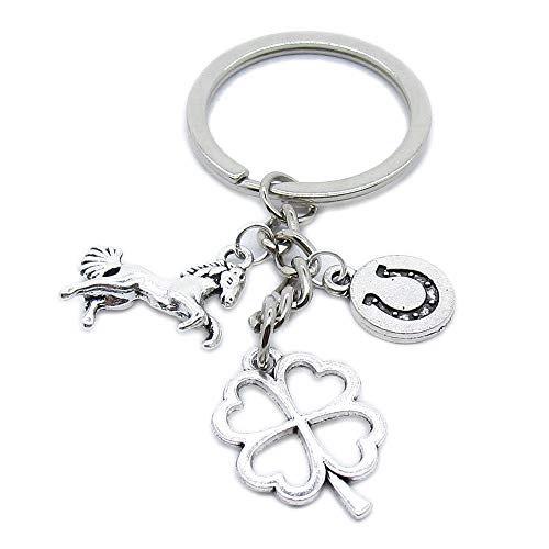 100 Pieces Keychain Keyring Jewellery Clasps Charms Suppliers RM5V4W Clover Lucky Hoof Horseshoe Horse Running