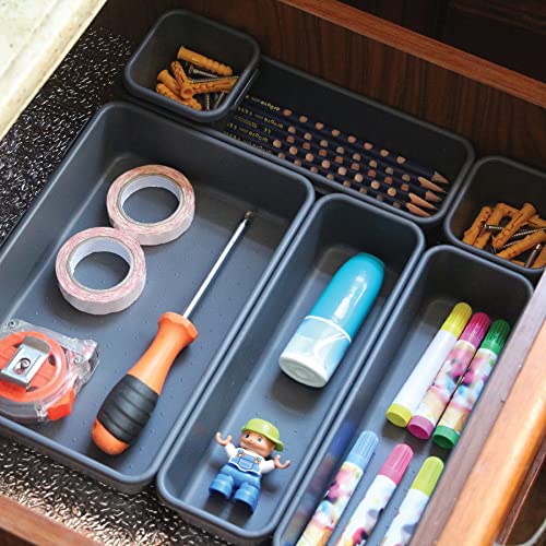 TENABORT 42 Pack Interlocking Desk Drawer Organizer Tray Dividers Plastic Shallow Narrow Drawers Organizers Separators Storage Bins Container for Kitchen Bathroom Makeup Office Vanity Dresser