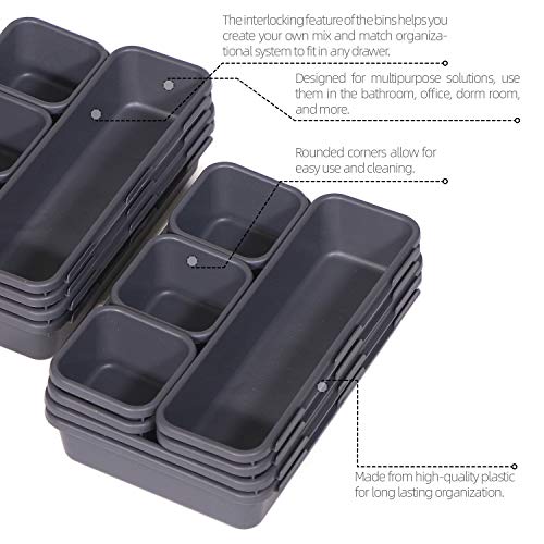 TENABORT 42 Pack Interlocking Desk Drawer Organizer Tray Dividers Plastic Shallow Narrow Drawers Organizers Separators Storage Bins Container for Kitchen Bathroom Makeup Office Vanity Dresser