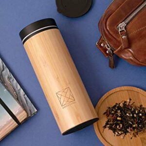 Santai Living Click Open Vacuum Insulated Travel Mug - Bamboo & Double Walled Stainless Steel Thermo Flask 14oz/400ml