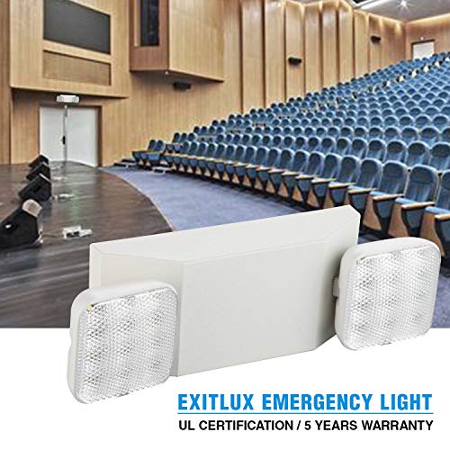 EXITLUX 1 Pack LED Emergency Lighting Fixture with 2 LED Heads-Hardwired Adjustable White Commercial Emergency Lights with Battery Backup for Power Failure