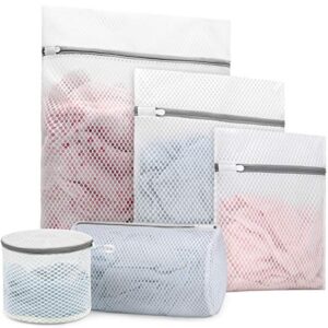 5pcs durable honeycomb mesh laundry bags for delicates (1 large 16 x 20 inches, 1 medium 12 x 16 inches, 1 small 9 x 12 inches, 1 cylinder 8 x 12 inches, 1 bra wash bag 6 x 7 inches)