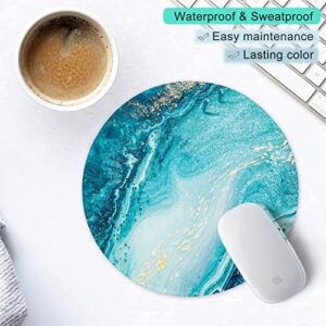 ITNRSIIET [20% Larger Mouse Pad with Stitched Edge Premium-Textured Mouse Mat Waterproof Non-Slip Rubber Base Round Mousepad for Laptop Computer PC Office 8.7×8.7×0.12 inches Blue Marble Gold