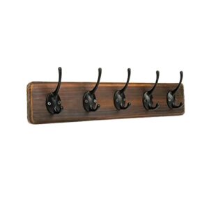 phingeer rustic wall mounted coat hook rack heavy duty wodden entryway hanging coat rack with 5 decorative hooks for entryway mudroom kitchen bathroom living room foyer hallway (brown-1pack, 5 hooks)