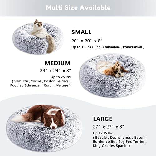 Western Home Faux Fur Dog Bed & Cat Bed, Original Calming Dog Bed for Small Medium Large Pets, Anti Anxiety Donut Cuddler Round Warm Washable Cat Bed for Indoor Cats(20", Light Grey)