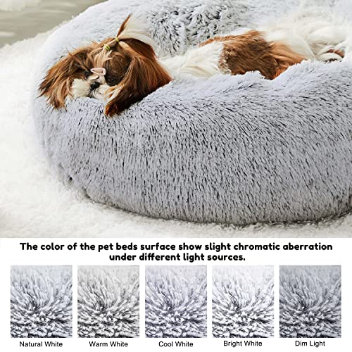 Western Home Faux Fur Dog Bed & Cat Bed, Original Calming Dog Bed for Small Medium Large Pets, Anti Anxiety Donut Cuddler Round Warm Washable Cat Bed for Indoor Cats(20", Light Grey)