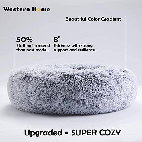 Western Home Faux Fur Dog Bed & Cat Bed, Original Calming Dog Bed for Small Medium Large Pets, Anti Anxiety Donut Cuddler Round Warm Washable Cat Bed for Indoor Cats(20", Light Grey)