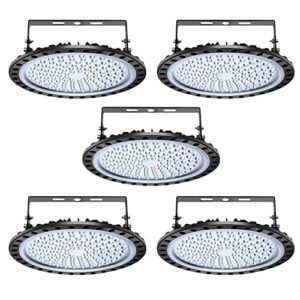 viugreum 5 pack 500w ufo led high bay light, 50000lm 6500k daylight white led warehouse lighting, ip65 waterproof commercial bay lighting for garage barn workshop wet location