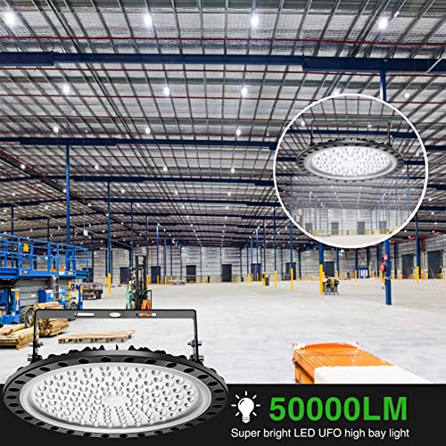 Viugreum 5 Pack 500W UFO LED High Bay Light, 50000LM 6500K Daylight White LED Warehouse Lighting, IP65 Waterproof Commercial Bay Lighting for Garage Barn Workshop Wet Location