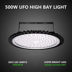 Viugreum 5 Pack 500W UFO LED High Bay Light, 50000LM 6500K Daylight White LED Warehouse Lighting, IP65 Waterproof Commercial Bay Lighting for Garage Barn Workshop Wet Location