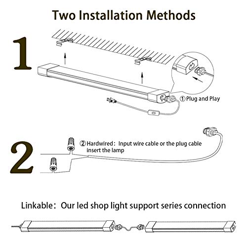 Led Shop Lights for Garage 4 Foot with Plug Led Ceiling Light 36W 4Ft 2 Pack 5000K Super Bright Wall Lights IP66 Waterproof Led Light for Garage, Workbench, Hallway, Closet