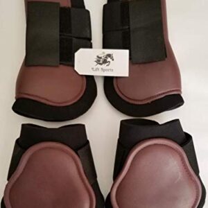 Horse Tendon & Fetlock Boots Jumping Leg Protection Boots Light Weight Support Open Front Brushing Medicine (Maroon (Set of 4))