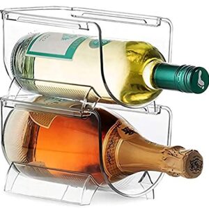 Modular Plastic Free-Standing Water Bottle and Wine Rack Storage Organizer for Kitchen Countertops, Pantry, Refrigerator ,Ideal Storage for Wine, Soda, Pop and Beer - Stackable, 2 Pack - Clear