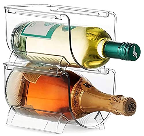 Modular Plastic Free-Standing Water Bottle and Wine Rack Storage Organizer for Kitchen Countertops, Pantry, Refrigerator ,Ideal Storage for Wine, Soda, Pop and Beer - Stackable, 2 Pack - Clear