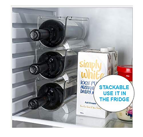 Modular Plastic Free-Standing Water Bottle and Wine Rack Storage Organizer for Kitchen Countertops, Pantry, Refrigerator ,Ideal Storage for Wine, Soda, Pop and Beer - Stackable, 2 Pack - Clear