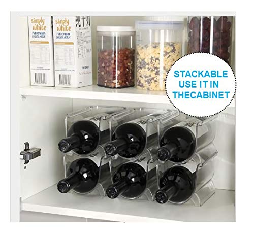 Modular Plastic Free-Standing Water Bottle and Wine Rack Storage Organizer for Kitchen Countertops, Pantry, Refrigerator ,Ideal Storage for Wine, Soda, Pop and Beer - Stackable, 2 Pack - Clear