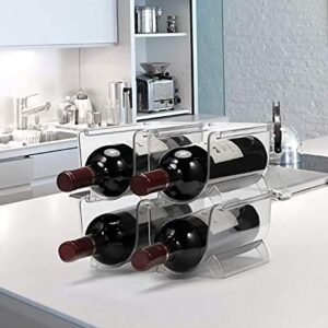 Modular Plastic Free-Standing Water Bottle and Wine Rack Storage Organizer for Kitchen Countertops, Pantry, Refrigerator ,Ideal Storage for Wine, Soda, Pop and Beer - Stackable, 2 Pack - Clear