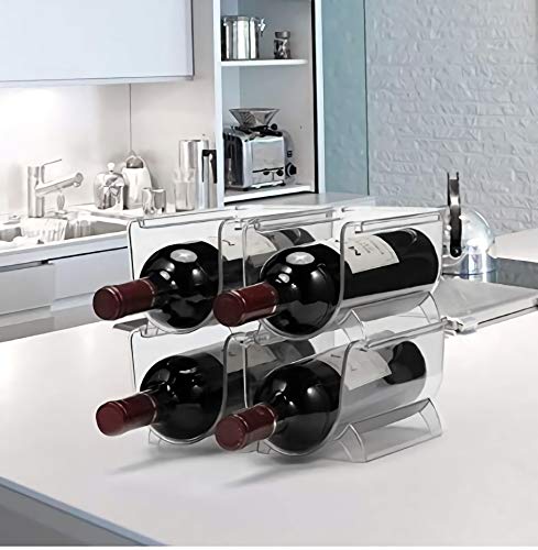 Modular Plastic Free-Standing Water Bottle and Wine Rack Storage Organizer for Kitchen Countertops, Pantry, Refrigerator ,Ideal Storage for Wine, Soda, Pop and Beer - Stackable, 2 Pack - Clear