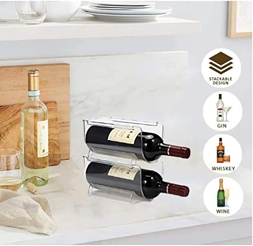 Modular Plastic Free-Standing Water Bottle and Wine Rack Storage Organizer for Kitchen Countertops, Pantry, Refrigerator ,Ideal Storage for Wine, Soda, Pop and Beer - Stackable, 2 Pack - Clear