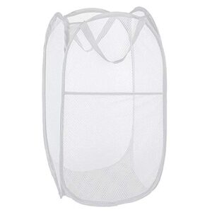 bud mesh pop up laundry hamper, portable foldable clothes hamper for kids room, college dorm or travel, collapsible for storage, white