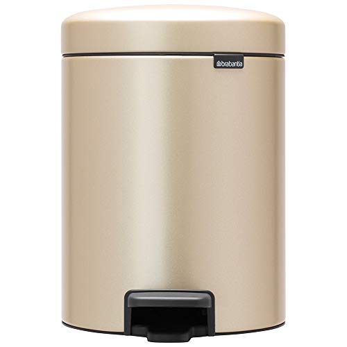 Brabantia NewIcon Pedal Bin 5L (Champagne) Soft-Closure Bathroom Rubbish Bin, Removable Inner Bucket + Bin Bags