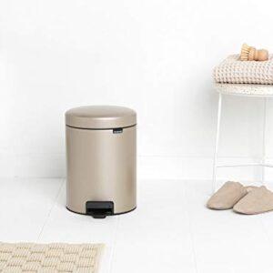 Brabantia NewIcon Pedal Bin 5L (Champagne) Soft-Closure Bathroom Rubbish Bin, Removable Inner Bucket + Bin Bags