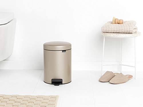 Brabantia NewIcon Pedal Bin 5L (Champagne) Soft-Closure Bathroom Rubbish Bin, Removable Inner Bucket + Bin Bags