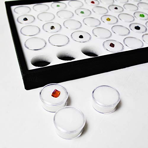 Ikee Design White Foam Gem Jars Showcase Stackable Display Tray for Collectibles, Home Organization Storage Box with 50 Gemstones and Bead Storage Jars, White Foam/Black Tray