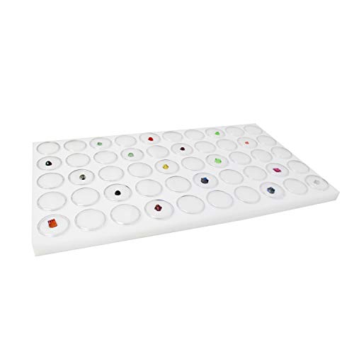 Ikee Design White Foam Gem Jars Showcase Stackable Display Tray for Collectibles, Home Organization Storage Box with 50 Gemstones and Bead Storage Jars, White Foam/Black Tray