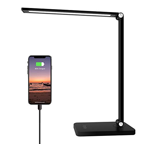 Samuyang LED Desk Lamp with USB Charging Port,Bedroom Eye-Caring Table Lamps,5 Lighting Modes&3 Brightness Levels,Touch Control Dimmable Foldable Office Lamp for Reading,Studying,Working