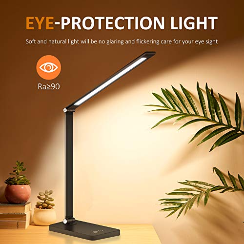 Samuyang LED Desk Lamp with USB Charging Port,Bedroom Eye-Caring Table Lamps,5 Lighting Modes&3 Brightness Levels,Touch Control Dimmable Foldable Office Lamp for Reading,Studying,Working