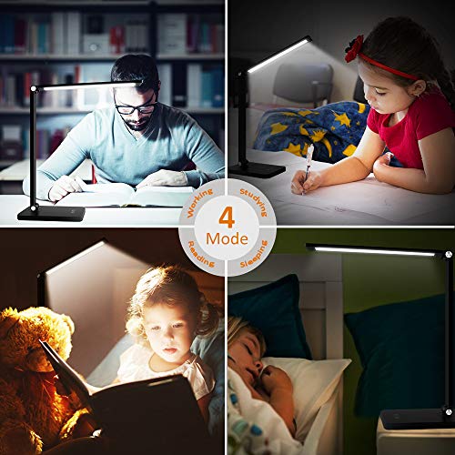 Samuyang LED Desk Lamp with USB Charging Port,Bedroom Eye-Caring Table Lamps,5 Lighting Modes&3 Brightness Levels,Touch Control Dimmable Foldable Office Lamp for Reading,Studying,Working