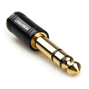 moborest 1/4'' (6.35mm) male trs plug to 1/8'' (3.5mm) female socket stereo audio jack pure copper adapter for headphone, amp, adapte - black 1pcs