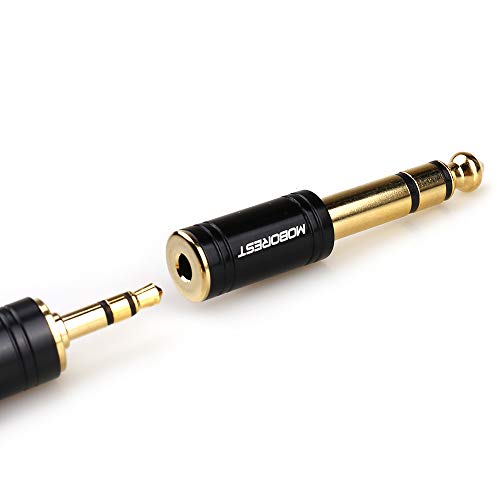 MOBOREST 1/4'' (6.35mm) Male TRS Plug to 1/8'' (3.5mm) Female Socket Stereo Audio Jack Pure Copper Adapter for Headphone, Amp, Adapte - Black 1PCS