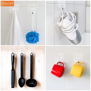 GLUIT Adhesive Hooks for Hanging Heavy Duty Wall Hooks 22 lbs Self Adhesive Sticky Hooks Waterproof Transparent Hooks for Keys Garage Outdoor Office Workshop Door Sticky Hook 12 Pack