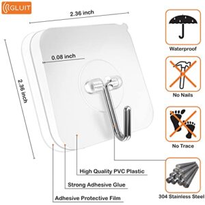 GLUIT Adhesive Hooks for Hanging Heavy Duty Wall Hooks 22 lbs Self Adhesive Sticky Hooks Waterproof Transparent Hooks for Keys Garage Outdoor Office Workshop Door Sticky Hook 12 Pack