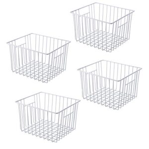 freezer organizer bin, kitchen metal wire storage basket, pantry cupboard household container divider with handles, bathroom, closet, bedroom, office, rustproof - white（4）