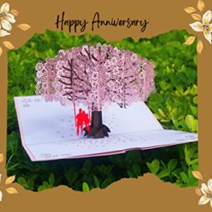 S-LOVE-CRAFT Pop Up Anniversary Card (6 x 8 In Size - Cherry Blossom Swing Couple).