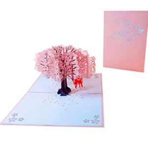 S-LOVE-CRAFT Pop Up Anniversary Card (6 x 8 In Size - Cherry Blossom Swing Couple).