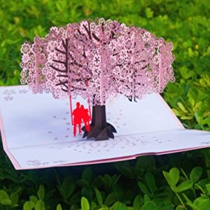 S-LOVE-CRAFT Pop Up Anniversary Card (6 x 8 In Size - Cherry Blossom Swing Couple).