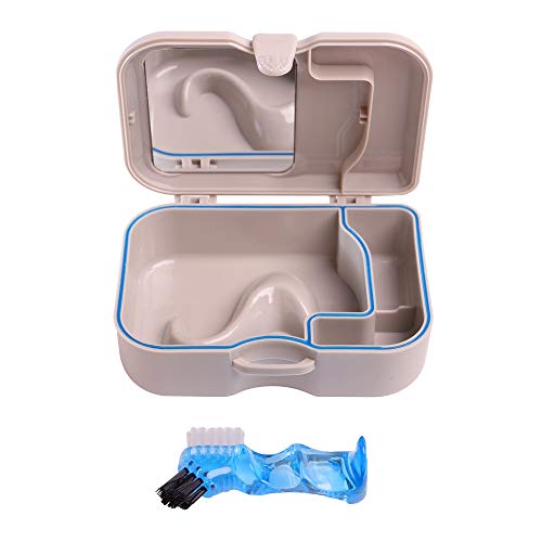 Denture Box Case Bath Container and Brush with Mirror False Teeth Storage Box for Travel Daily Denture Care