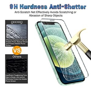 QHOHQ 3 Pack Screen Protector for iPhone 12 6.1 Inch with 2 Pack Tempered Glass Camera Lens Protector, Ultra HD, 9H Hardness, Scratch Resistant, Easy Install - Case Friendly