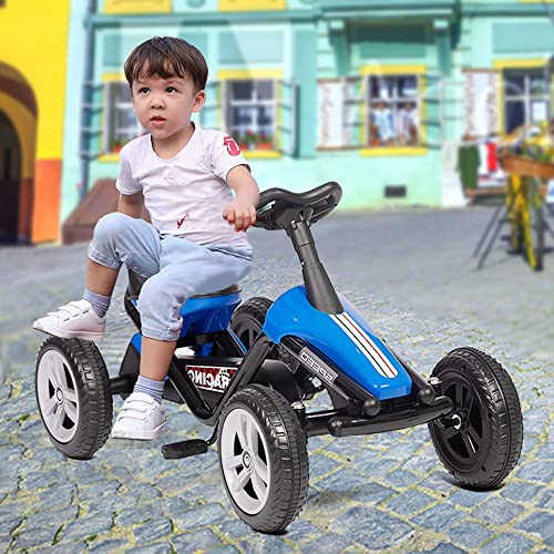 LONABR Pedal Go Kart Ride on Toys 4 Wheel Kids' Pedal Car Racer with EVA Rubber Tires for Outdoor for Boys & Girls