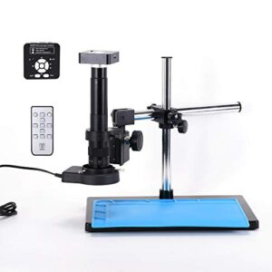 hayear 41mp hd 1080p hdmi tv usb c-mount industry microscope camera set 300x lens 56led light lamp big boom stand support up down forward adjust with soldering mat