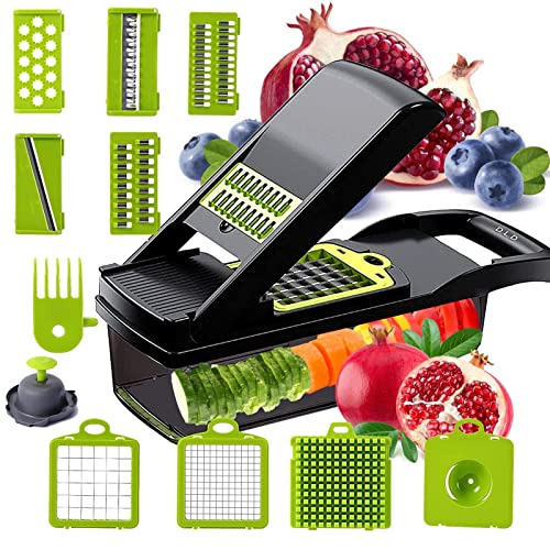 DLD 11 in 1 multi-function vegetable and fruit chopper kitchen multi-function diced vegetable artifact potato shredded grater grater household potato chip sliced grater Gray