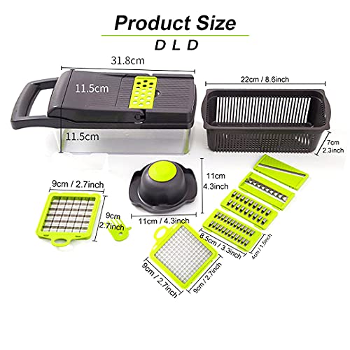 DLD 11 in 1 multi-function vegetable and fruit chopper kitchen multi-function diced vegetable artifact potato shredded grater grater household potato chip sliced grater Gray