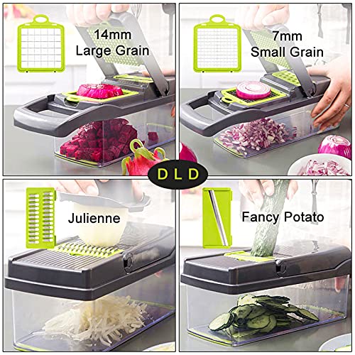 DLD 11 in 1 multi-function vegetable and fruit chopper kitchen multi-function diced vegetable artifact potato shredded grater grater household potato chip sliced grater Gray