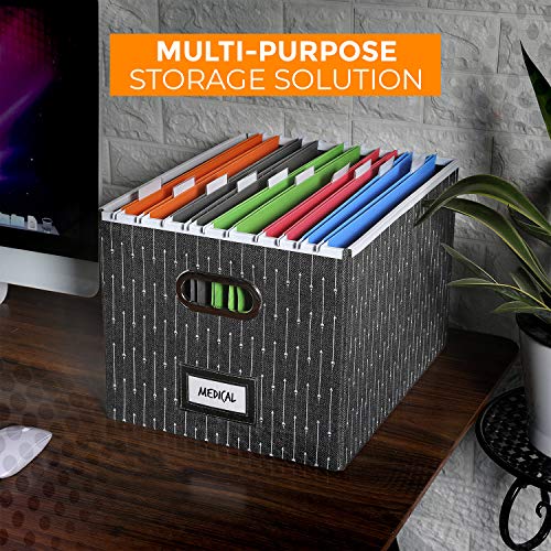 TRIZO Collapsible File Storage Organizer Box - Decorative Home & Office Portable Small Filing System for Folder & Documents (Set of 2)