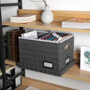 TRIZO Collapsible File Storage Organizer Box - Decorative Home & Office Portable Small Filing System for Folder & Documents (Set of 2)