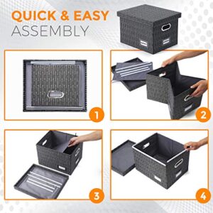 TRIZO Collapsible File Storage Organizer Box - Decorative Home & Office Portable Small Filing System for Folder & Documents (Set of 2)